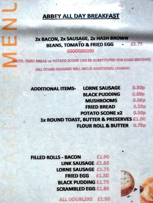 Menu at Abbey Lodge Hotel pub & bar, Edinburgh