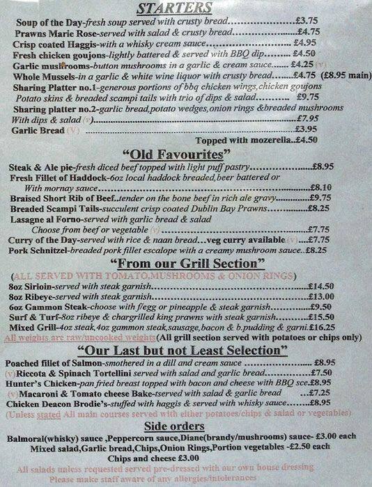 Menu at Abbey Lodge Hotel pub & bar, Edinburgh