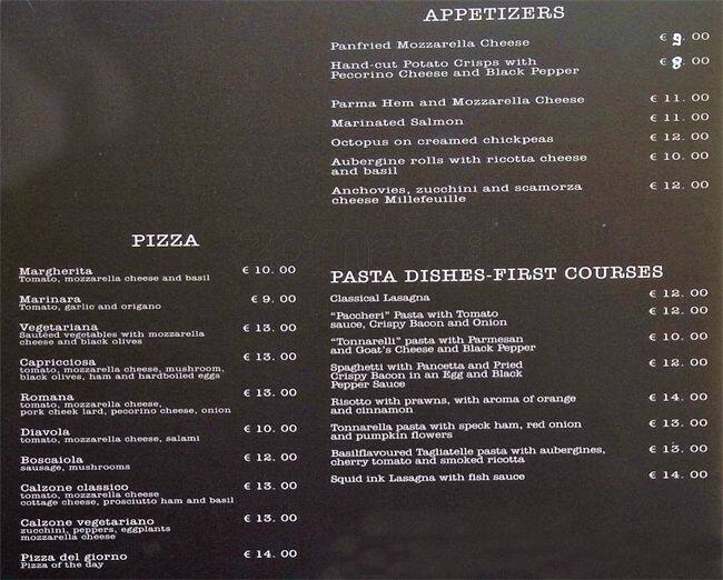 Menu at Cotto Restaurant, Rome