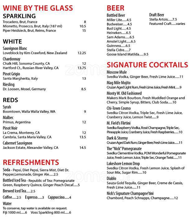 Menu at Nick's Fishmarket Grill and Bar, Chicago, 222 W Merchandise ...