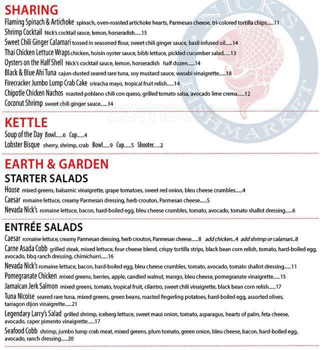 Menu at Nick's Fishmarket Grill and Bar, Chicago, 222 W Merchandise ...