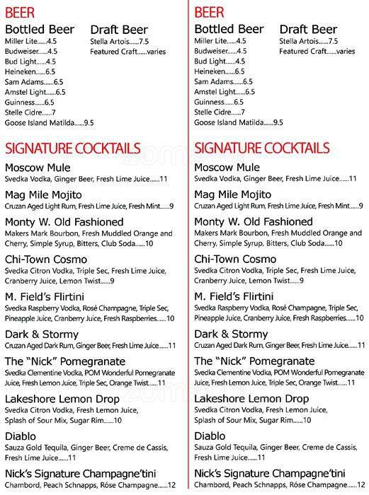 Menu at Nick's Fishmarket Grill and Bar, Chicago, 222 W Merchandise ...