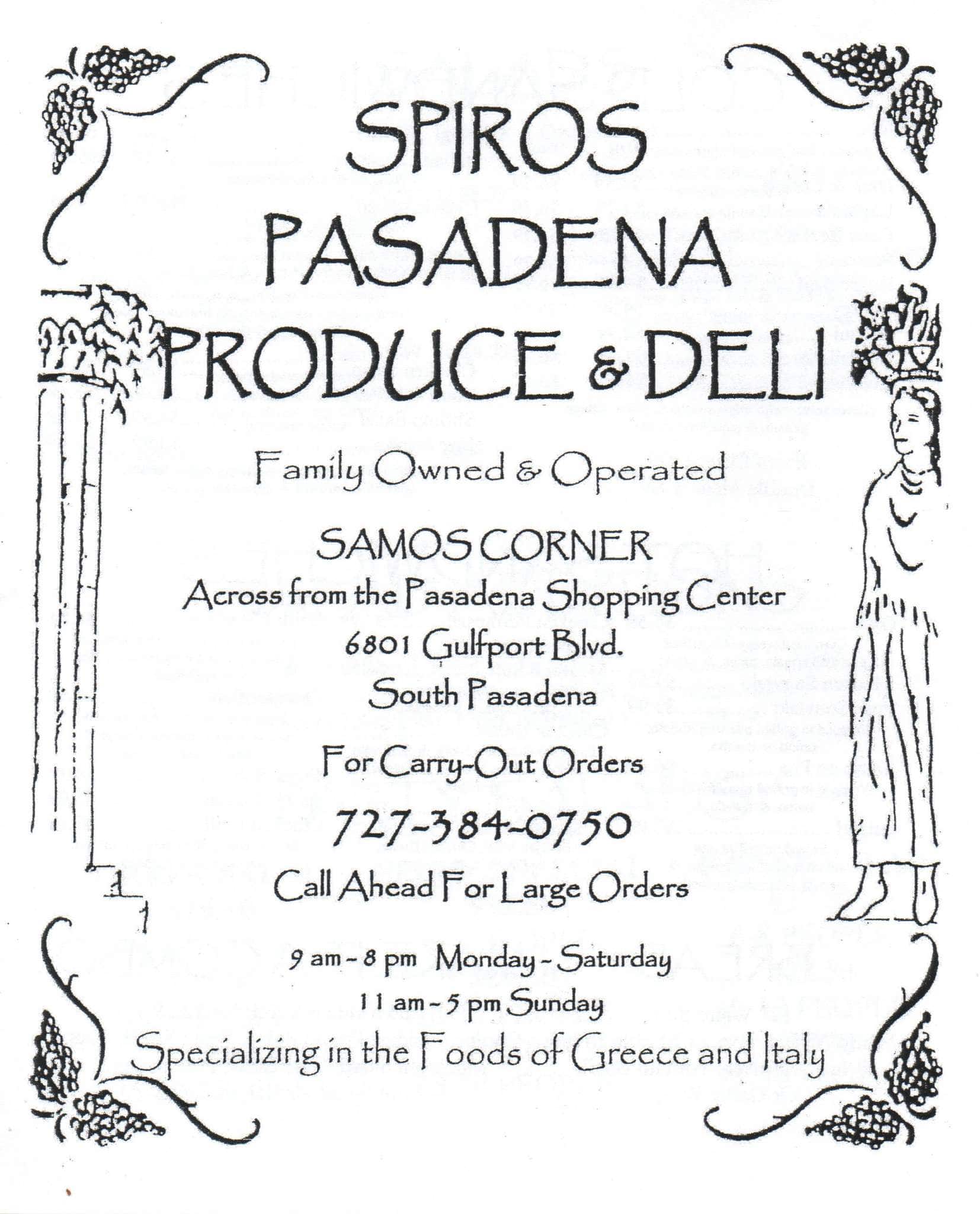 Menu at Spiros Cafe, South Pasadena