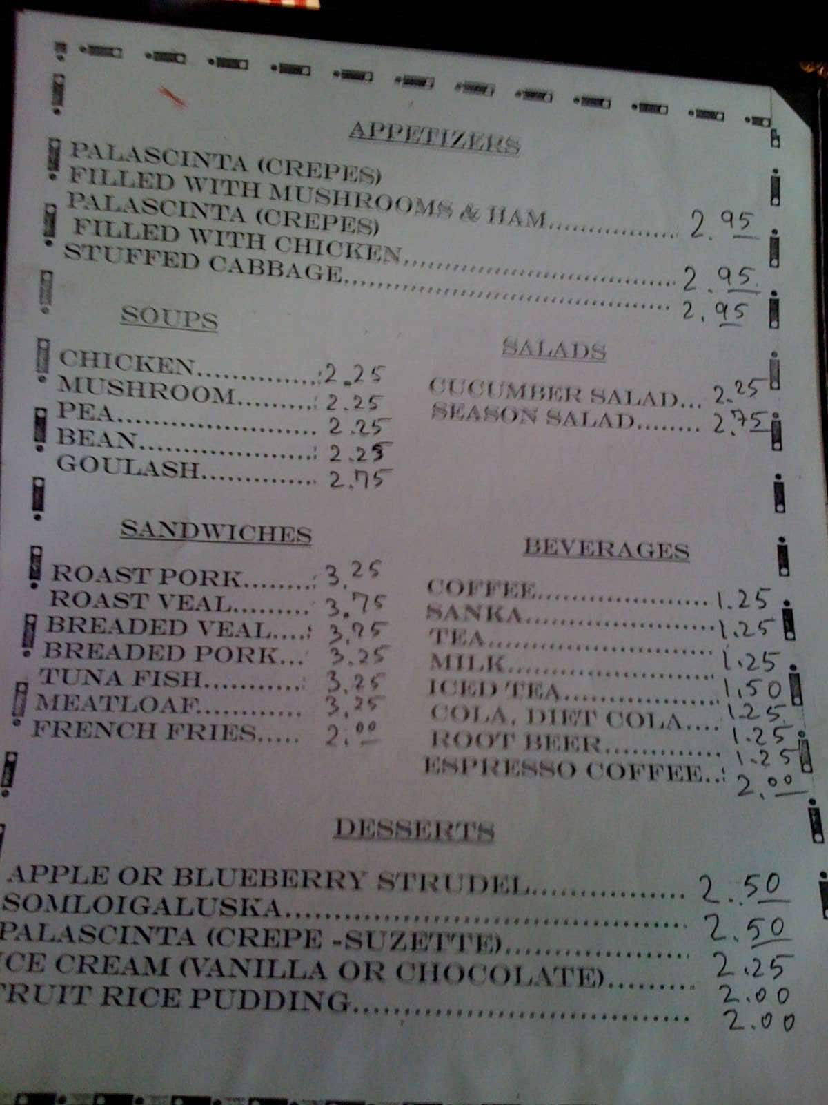 Menu at Goulash Place restaurant, Danbury