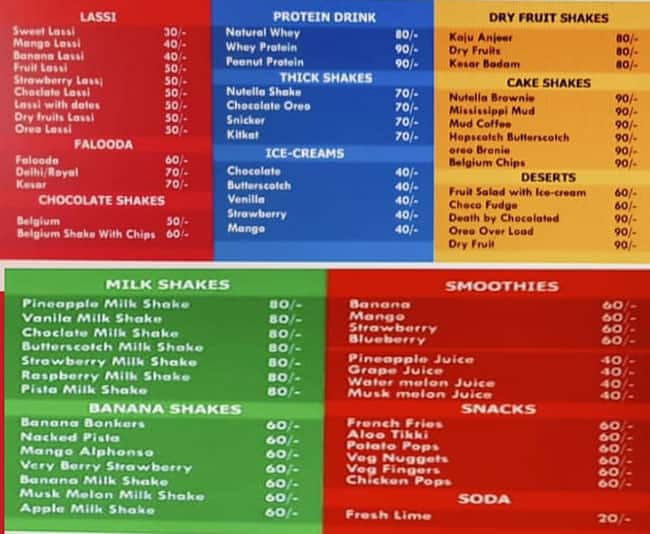 Menu of Lassi Bar, Kukatpally, Hyderabad