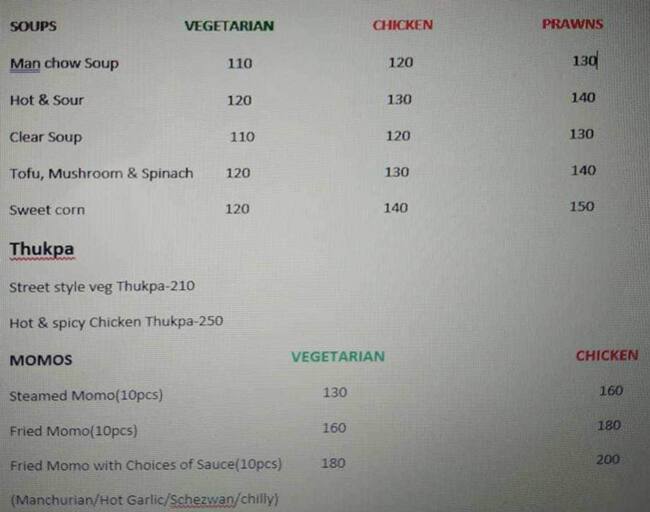 Menu of Food Servers, Old Airport Road, Bangalore