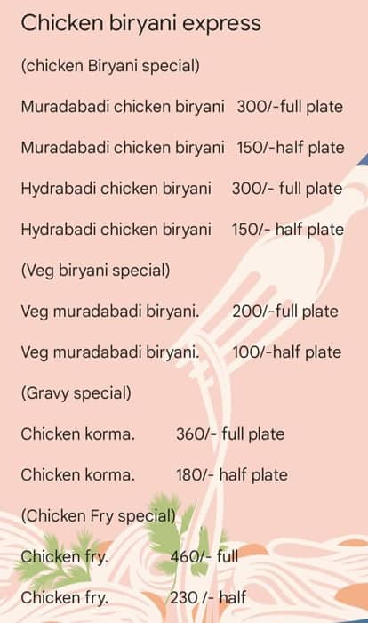 Menu at Express Chicken Biryani, New Delhi