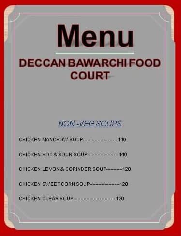 Menu at DECCAN BAWARCHI FOOD COURT, Hyderabad