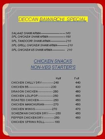 Menu at DECCAN BAWARCHI FOOD COURT, Hyderabad