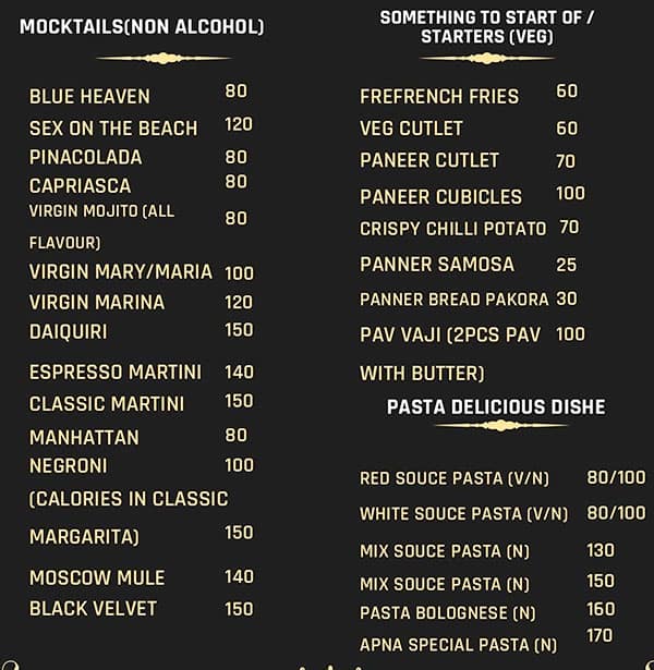 Menu of Apna Cafe And Restaurant, Serampore, Kolkata