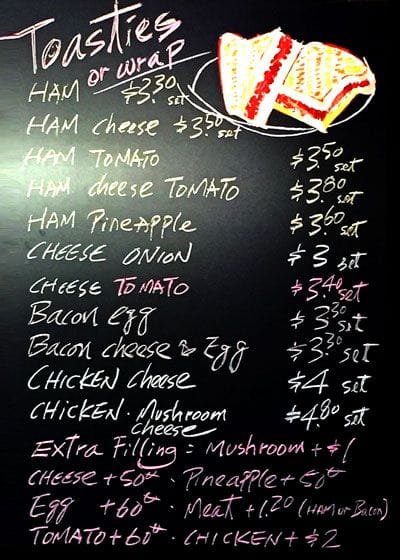 Menu at Fremlin Lunch Bar, Auckland