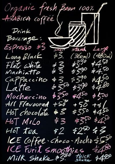 Menu at Fremlin Lunch Bar, Auckland