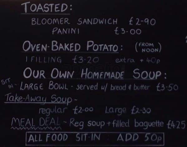 Menu at Smith's Deli cafe, Edinburgh