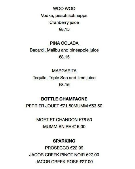 Menu at Autobahn Roadhouse pub & bar, Dublin