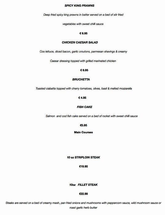 Menu at Autobahn Roadhouse pub & bar, Dublin