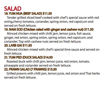 Menu at Pakenham Thai restaurant, Pakenham