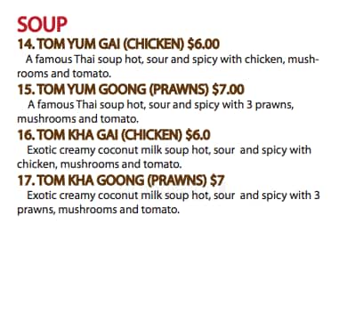 Menu at Pakenham Thai restaurant, Pakenham