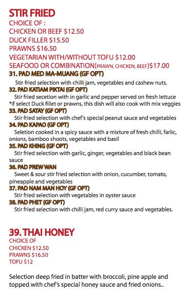 Menu at Pakenham Thai restaurant, Pakenham