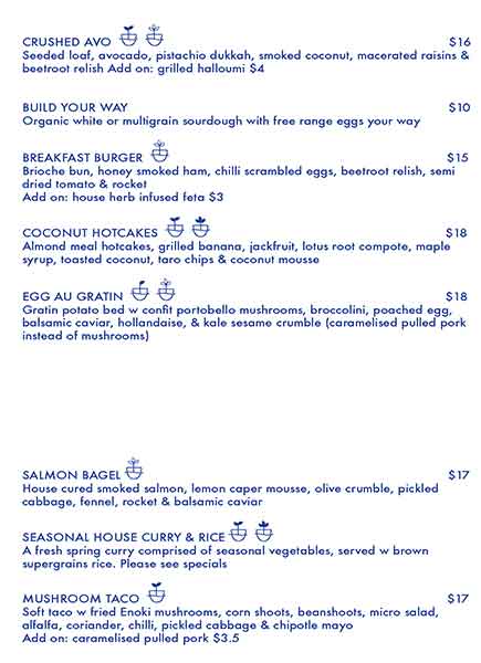 Menu at The Glass Den cafe, Coburg