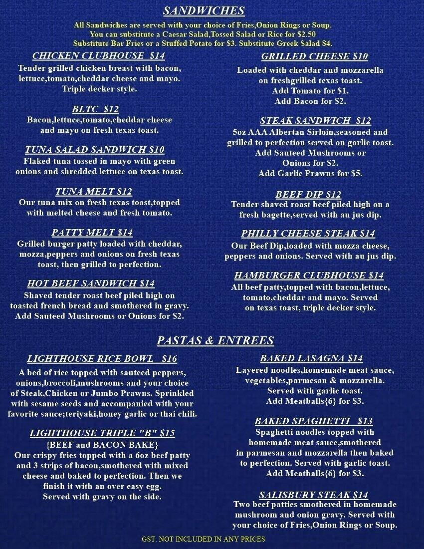 Menu at Lighthouse Pub, Calgary