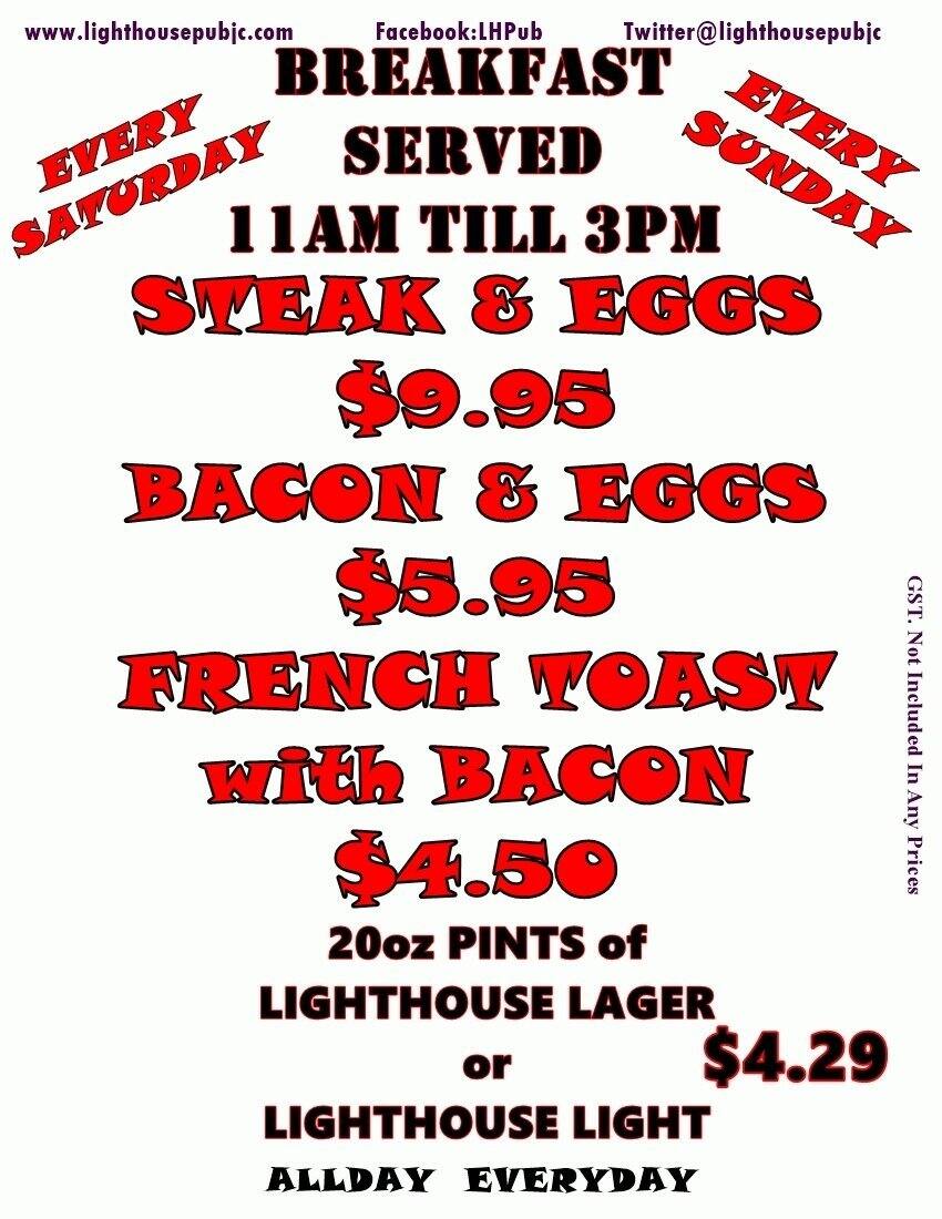 Menu at Lighthouse Pub, Calgary