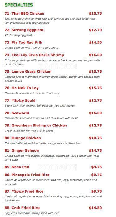 Menu at Thai Lily (order from our website not delivery companies ...