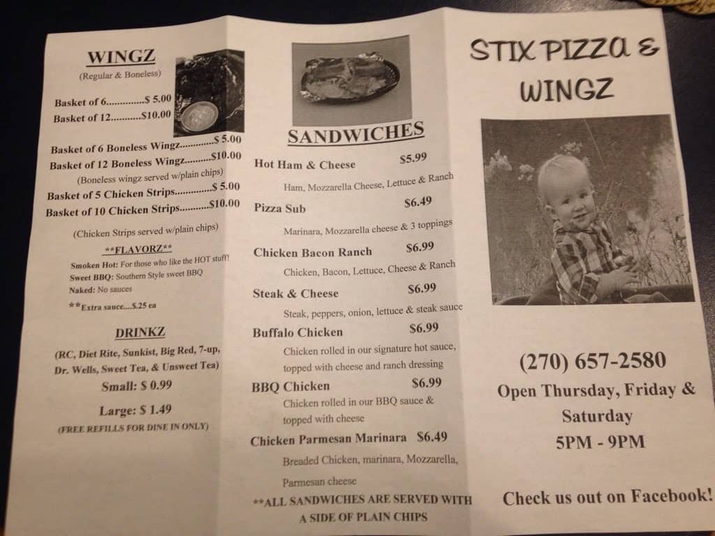 Menu at Stix Pizza & Wings pizzeria, Dunmor