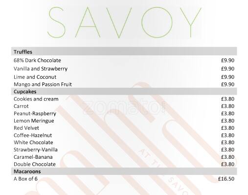 Menu at Melba at the Savoy cafe, London