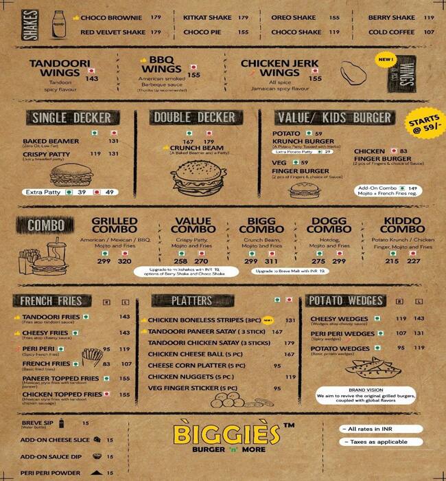 Menu at Biggies Burger : Sarjapur, Bengaluru