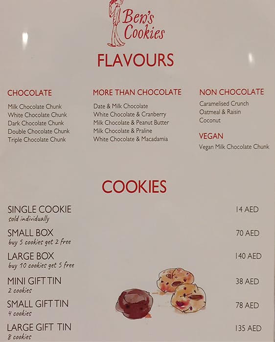 Menu of Ben's Cookies - The Dubai Mall, Downtown Dubai, Dubai