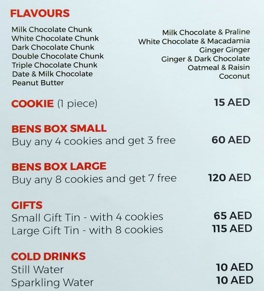 Ben's Cookies - The Dubai Mall Menu - Zomato