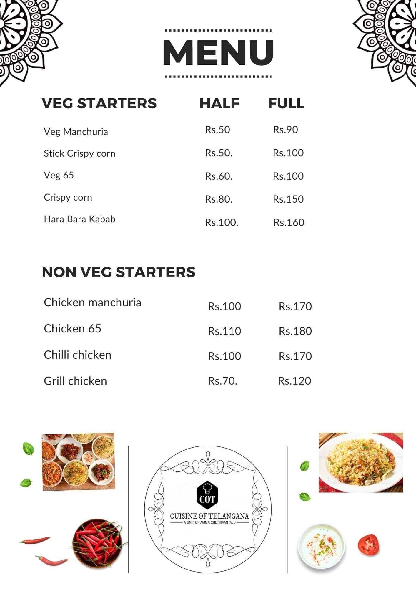 Menu of Cuisine Of Telangana, Hitech City, Hyderabad