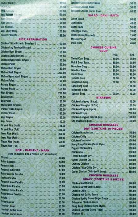 Menu of Choice Restaurant, Marol, Mumbai