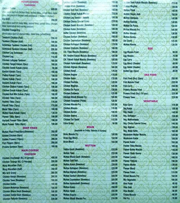 Menu of Choice Restaurant, Marol, Mumbai