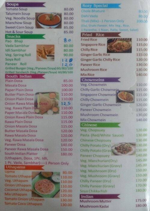 Rozy Restaurant Menu, Menu for Rozy Restaurant, Lajpat Nagar 2, New ...