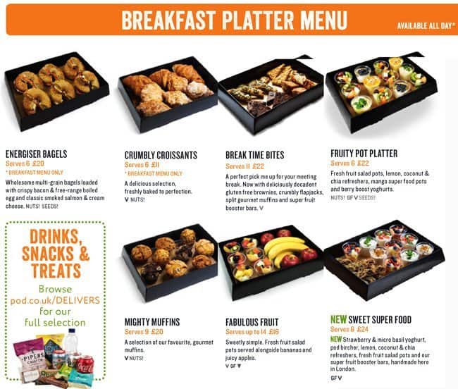 Menu at pod cafe, London, Unit 25