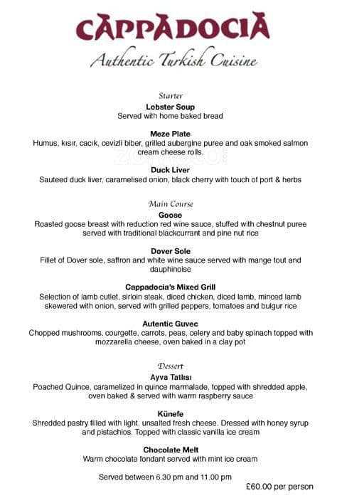 Menu at Cappadocia Restaurant, Kingston upon Thames, 2