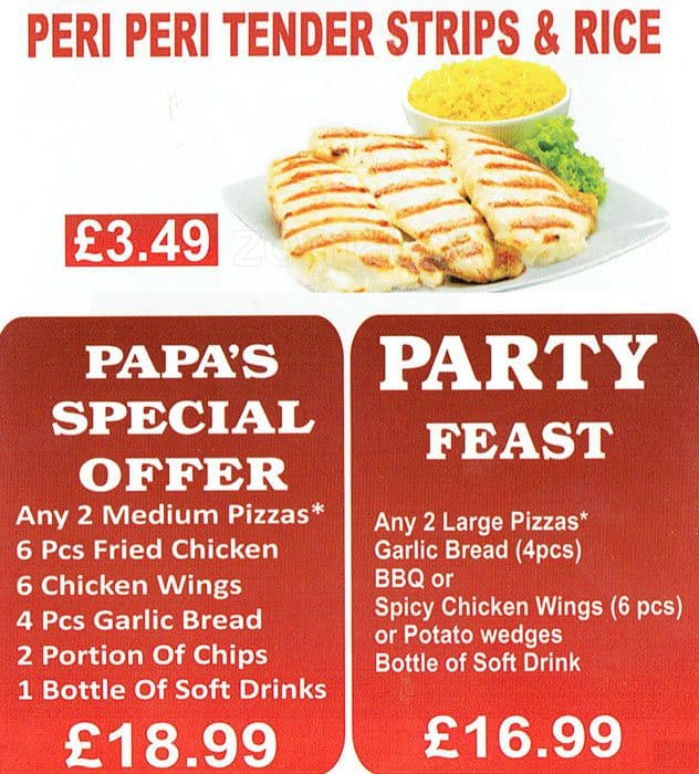 Menu at Papa's Chicken restaurant, London, 43 Barking Rd