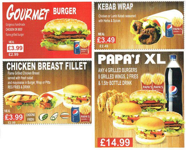 Menu at Papa's Chicken restaurant, London, 43 Barking Rd