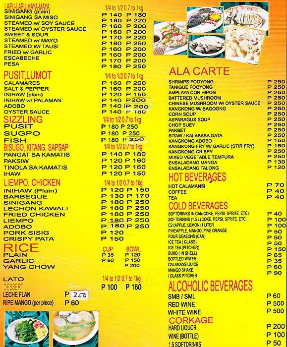 Carta del restaurante Galo's, Pasig