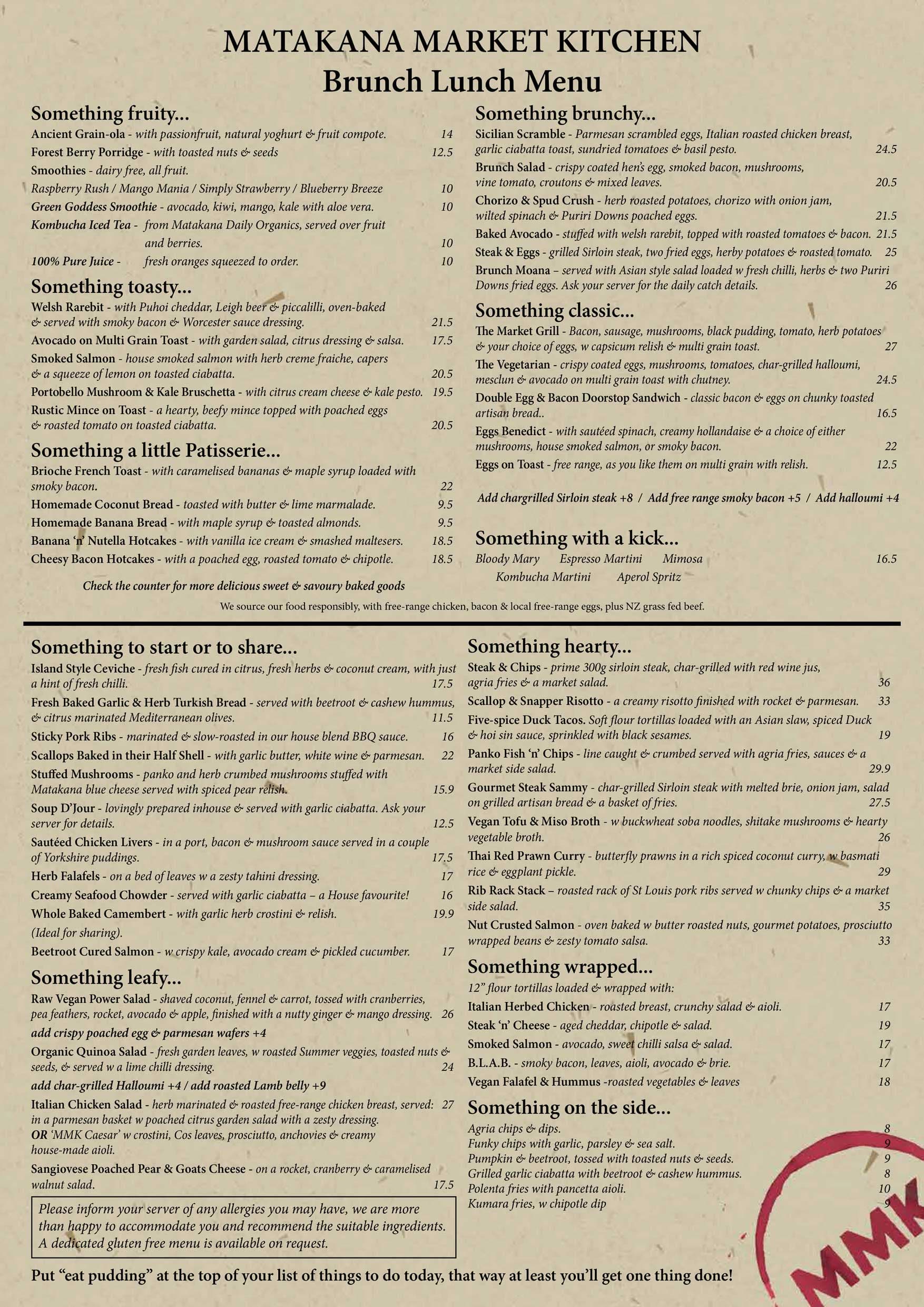 Menu at Matakana Market Kitchen restaurant, Matakana, 2 Matakana Valley Rd