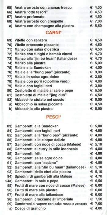 Menu at Ristorante Cinese Sandokan Di Yu Daowang, Rome