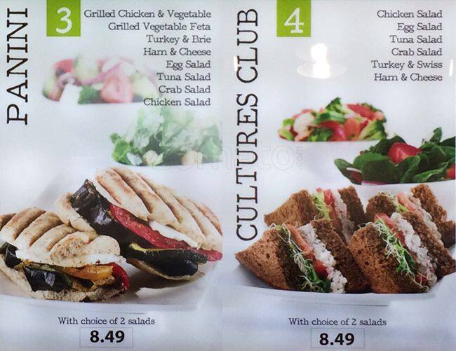 Menu at Cultures restaurant, Surrey, King George Blvd