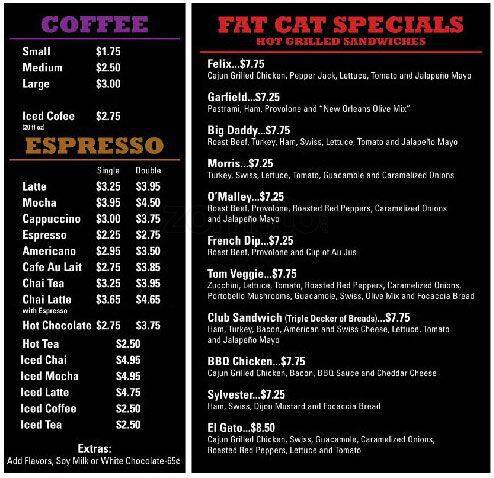 Menu at Fat Cat Cafe, Oakland