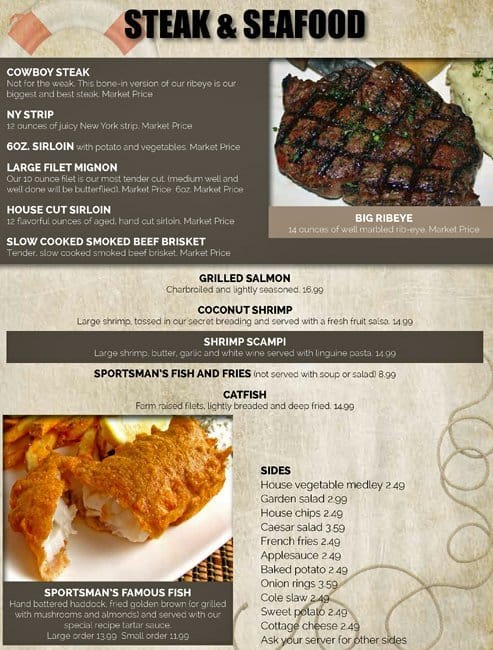Menu at Sportsman Inn restaurant, Monticello
