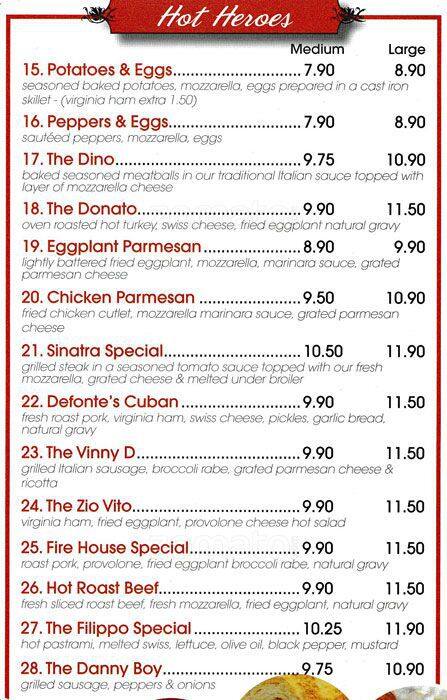 Menu at Defonte's restaurant, Bayonne