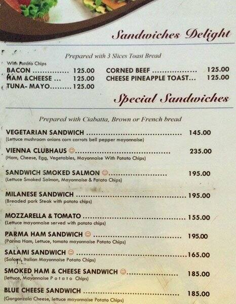 Menu at VIENNA "The Italian Restaurant", Cebu City