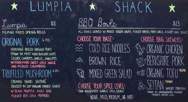 Menu at Lumpia Shack, New York City, 11 Fulton St