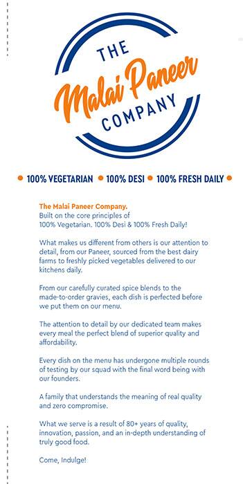Menu of The Malai Paneer Company, Malad West, Mumbai