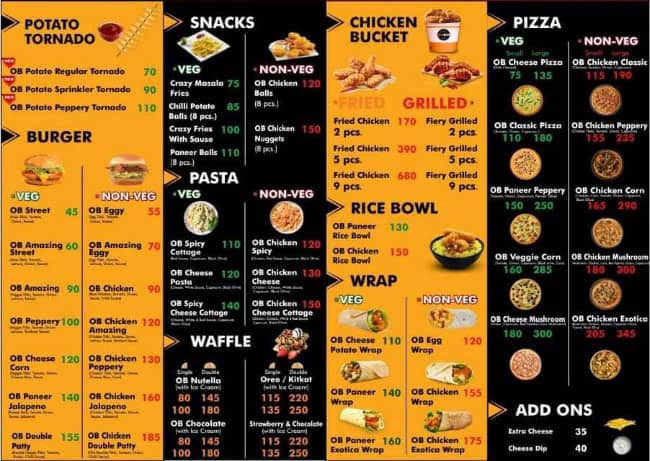 Menu at One Bite Cafe, Panaji